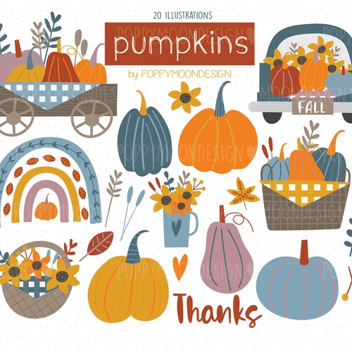 Pumpkins Fall/autumn Digital Printable Clipart - Etsy