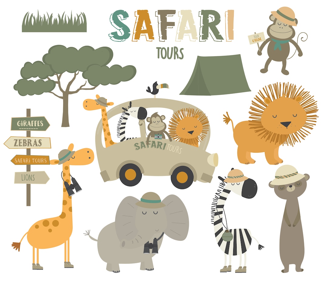 Safari Tours, Animals , Printable Digital Clipart Set - Etsy