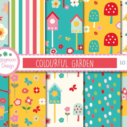 Colourful Gardenspring Digital Paper Pack - Etsy