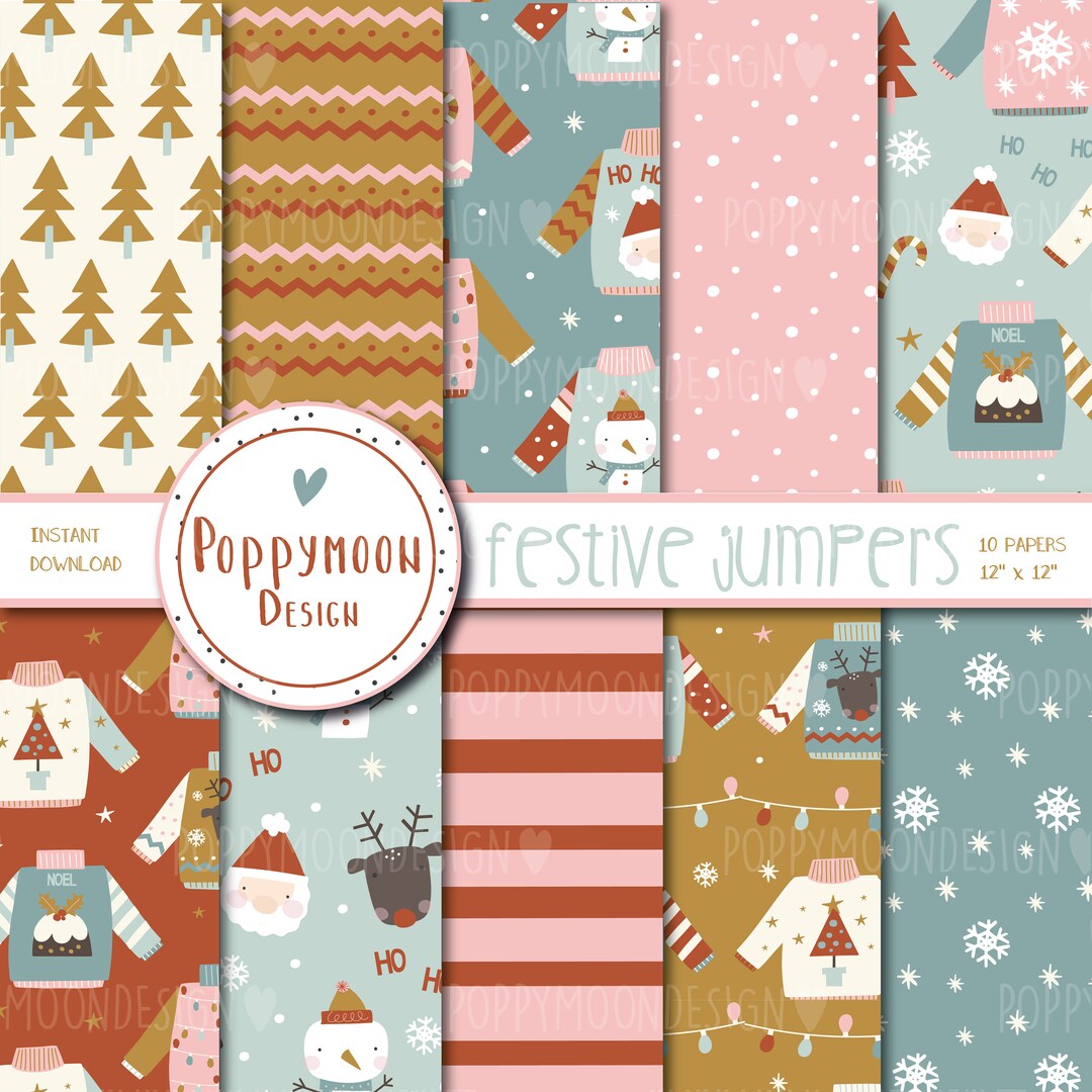 Festive Jumpers Paper Set, Christmas, Festive, Printable Digital Paper ...