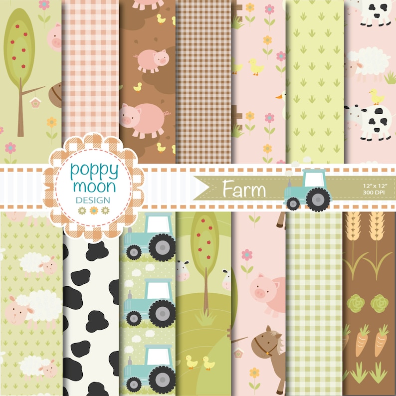 Cute Farm Animals,tractors,crops, Printable Digital Paper Pack - Etsy UK