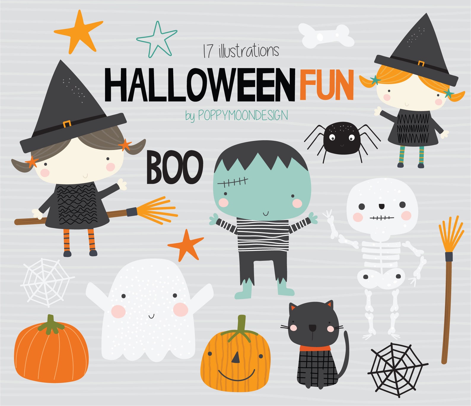 Halloween Fun Printable Digital Clipart Set - Etsy