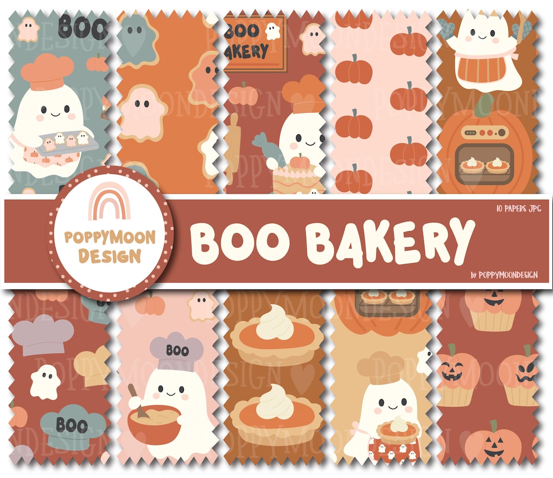 Cute Ghosts Bakery Digital Paper Set: Halloween Cupcakes, Cookies ...