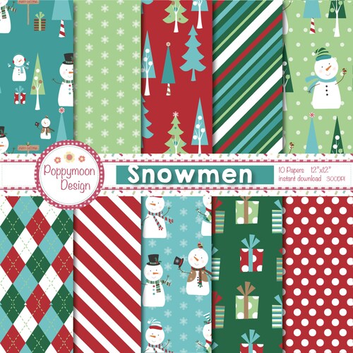 Christmas Snowmen Printable Digital Paper Pack - Etsy