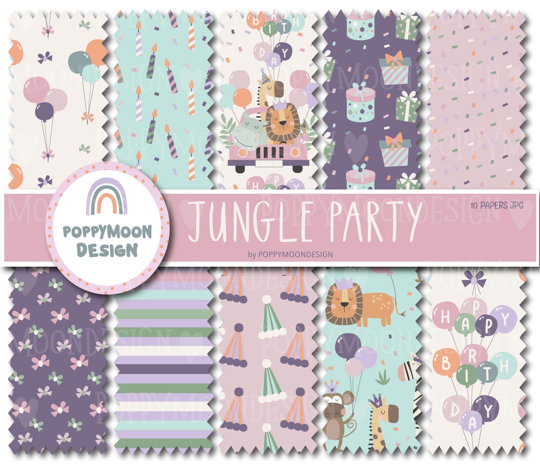 Jungle Party Animals Digital Paper Set – Cute Pastel Safari Themes - Etsy