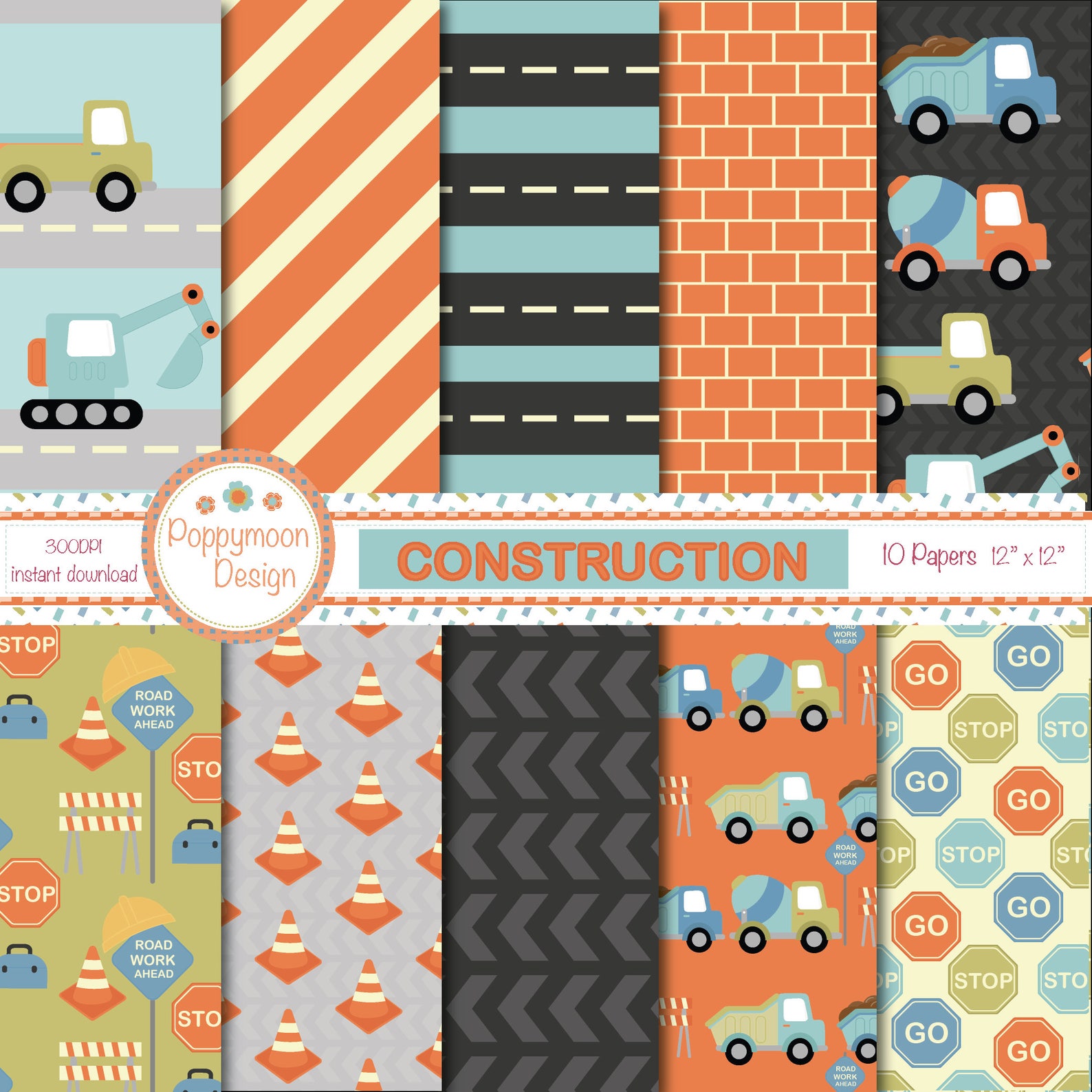 Construction, Boys, , Printable Digital Paper Pack. - Etsy