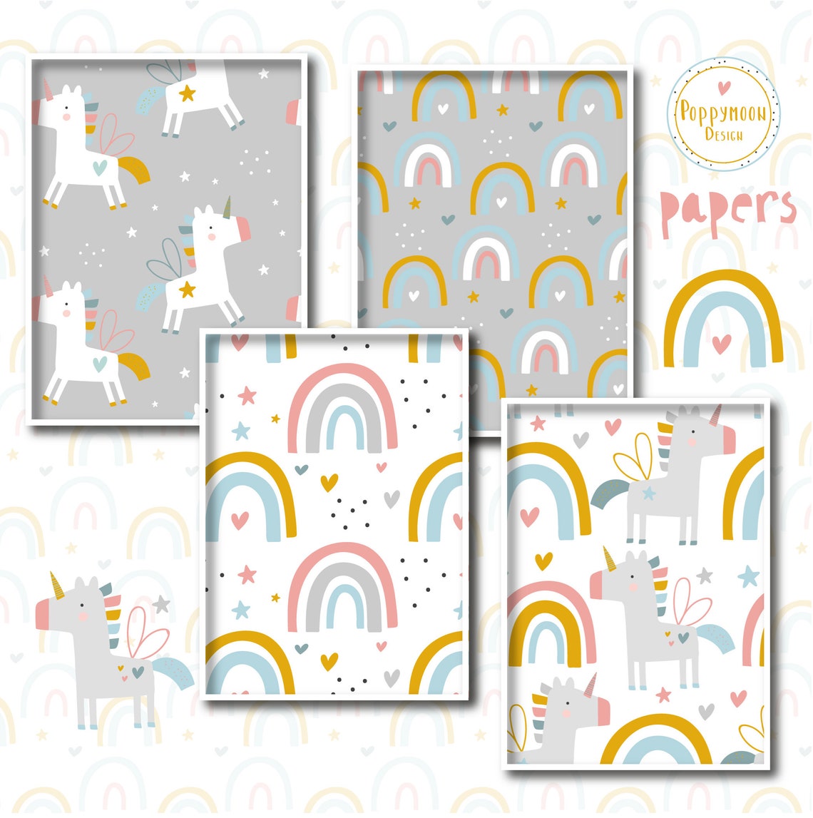 Unicorns, Rainbows, Printable Digital Paper Pack - Etsy UK