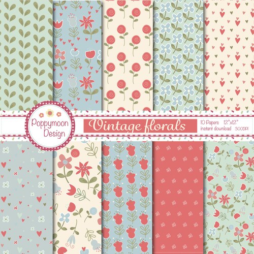 Vintage Blossoms Florals Digital Paper Pack Scrapbook Paper | Etsy