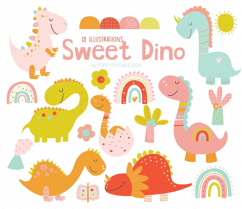 Sweet Dinos Dinosaurs Printable Digital Clipart Set | Etsy Canada