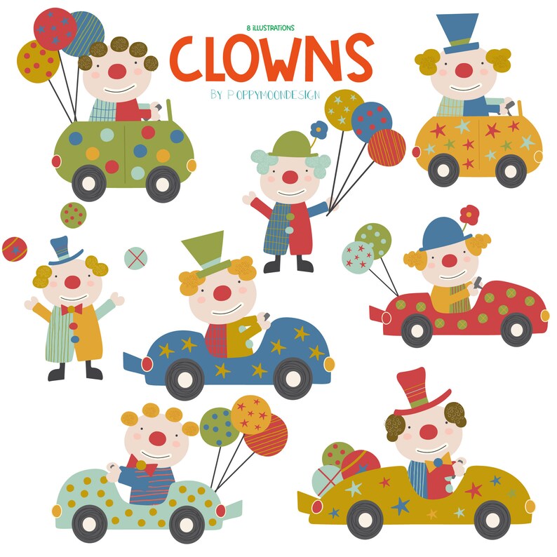 Circus Pack Clowns Colourful Digital Clip Art Set | Etsy