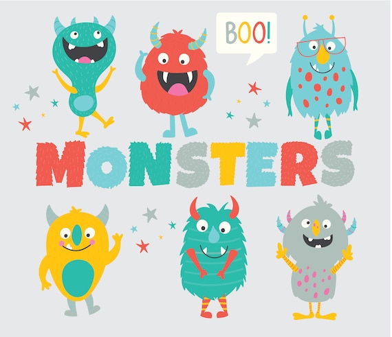 Monstersdigital clipart set | Etsy