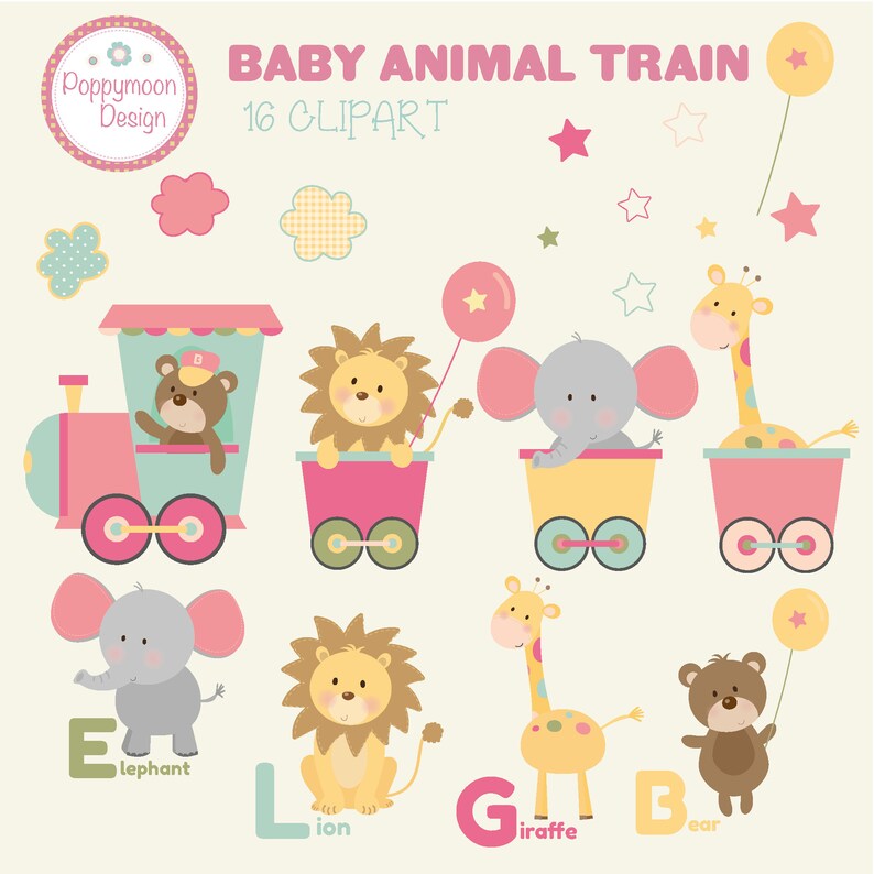 Baby Animal Train, Digital Clipart Set. - Etsy
