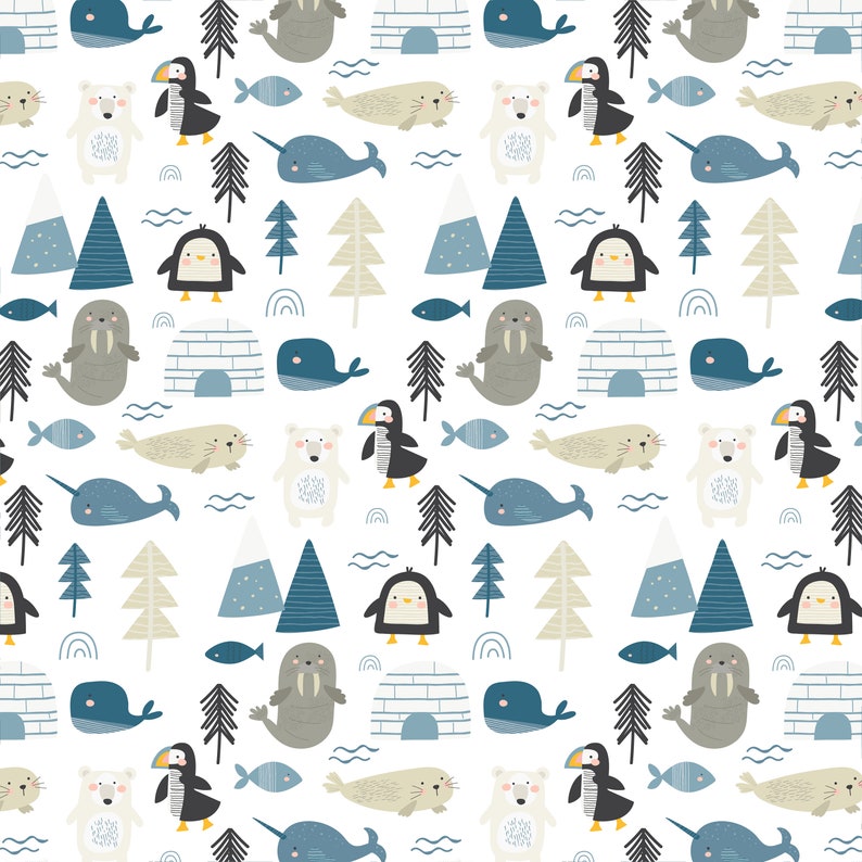 Arctic Fun, Animals,birds, Fish, Printable Digital Paper Pack - Etsy