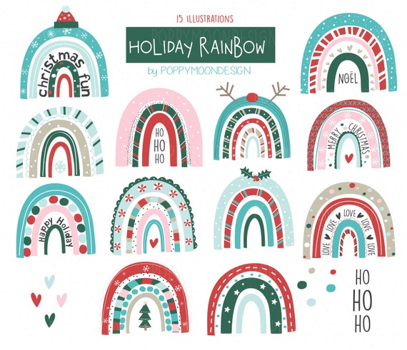 Holiday Rainbowschristmas Colourful Digital Clip Art Set - Etsy