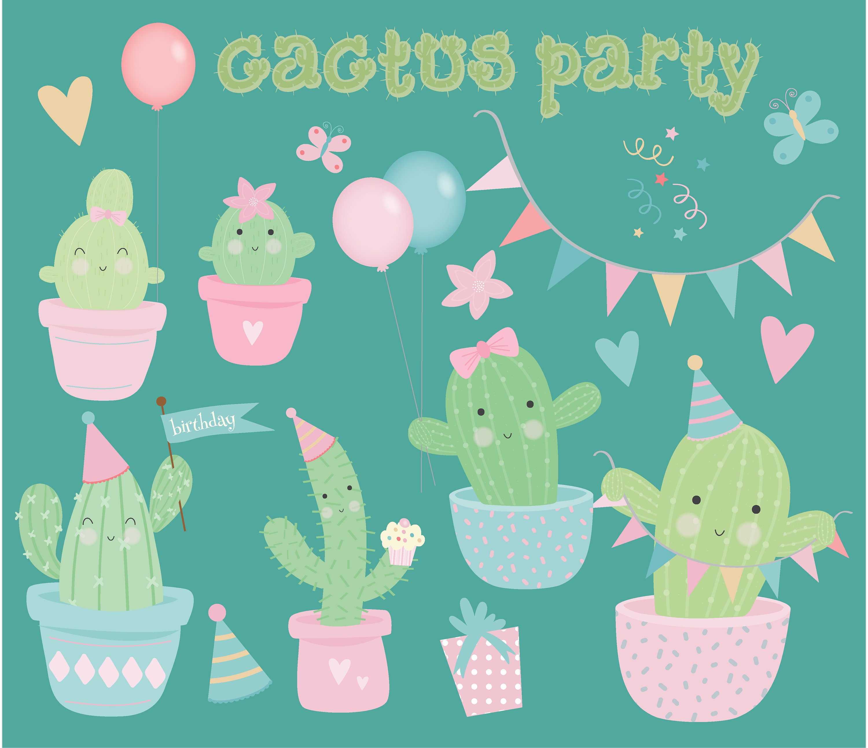 Cactus party digital clip art set | Etsy