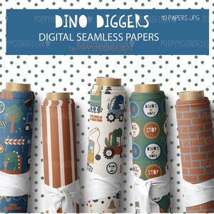 Dino Diggers, Dinosaur, Printable Seamless Digital Paper Pack - Etsy