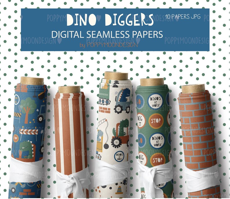 Dino Diggers, Dinosaur, Printable Seamless Digital Paper Pack - Etsy