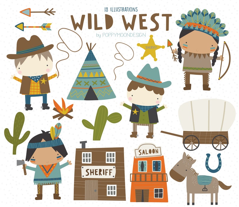 Wild West, Cowboys, Tribal, Printable Digital Clipart Set - Etsy