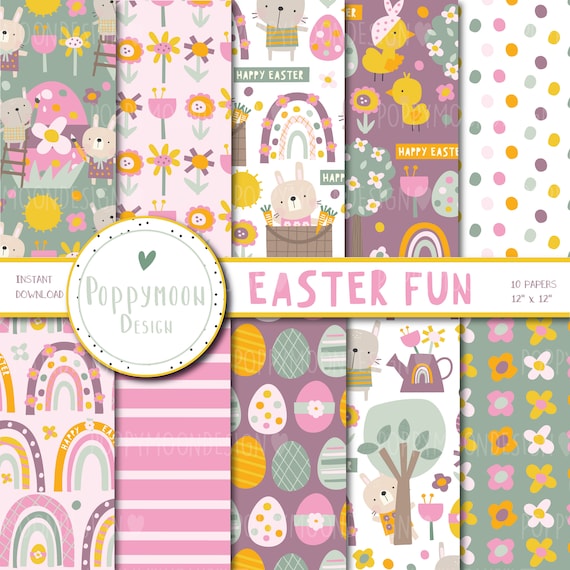 Easter Fun Spring Patterns Printable Digital Paper Pack - Etsy