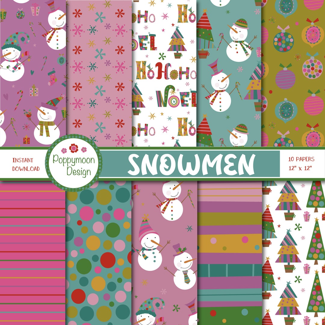 Snowmen Patterns, Whimsical Christmas, Colourful, Winter, Printable ...