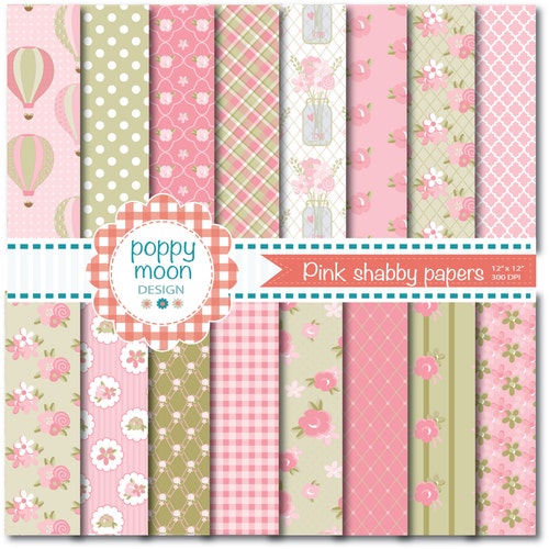 Pink and Grey Floral Digital Paper Garden Shabby Chic Digital - Etsy