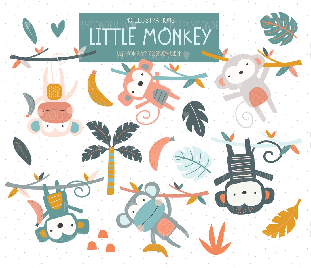 Little Monkey, Cute Monkeys, Digital Printable Clipart - Etsy