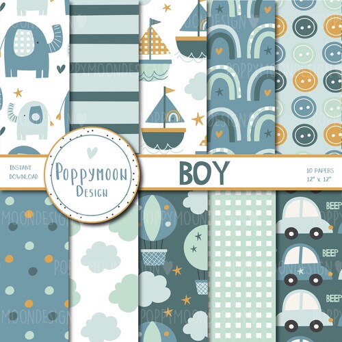 A Boy Life Digital Paper Pack Printable Boys Scrapbook - Etsy