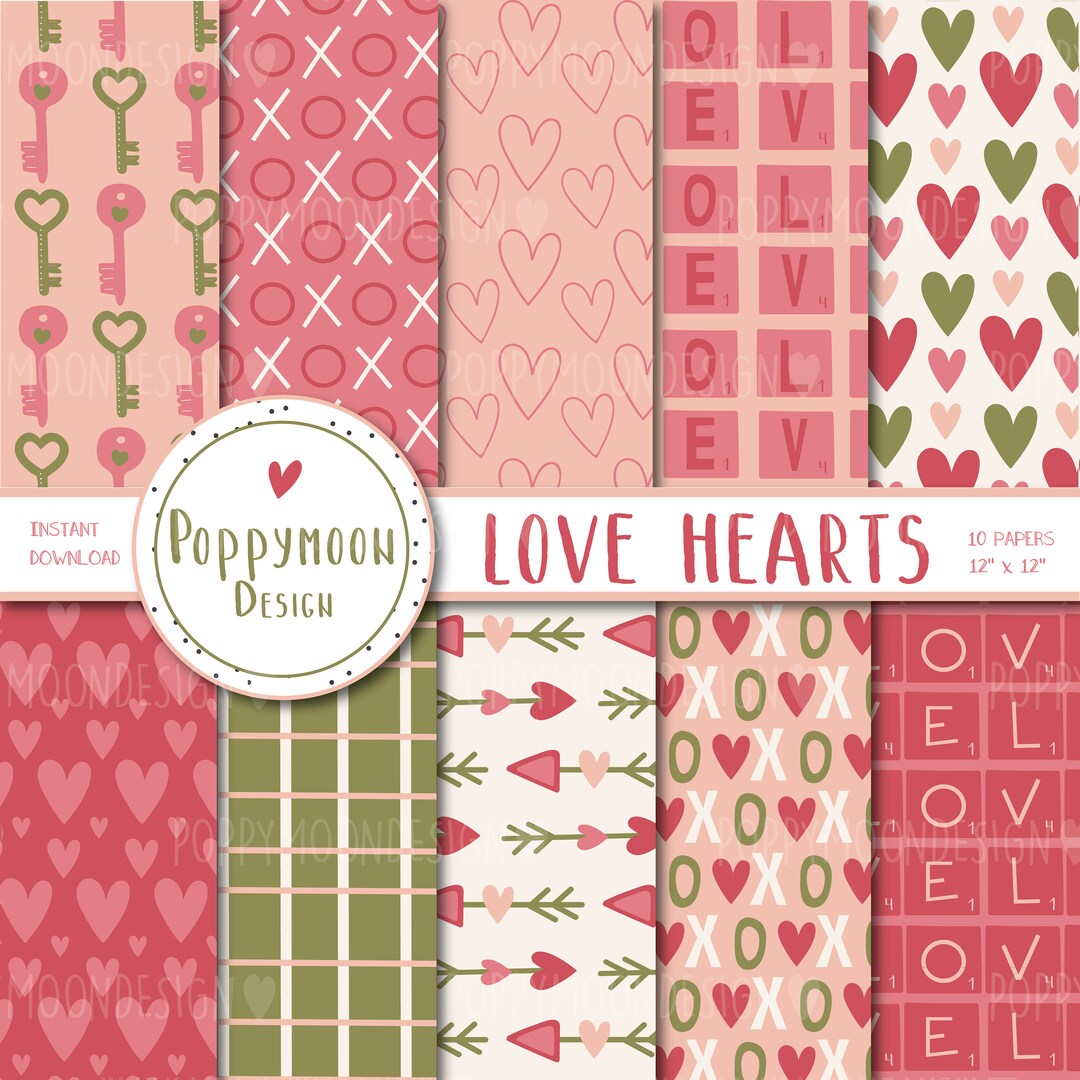 Love Hearts, Valentines, Wedding, Printable Digital Paper Pack - Etsy