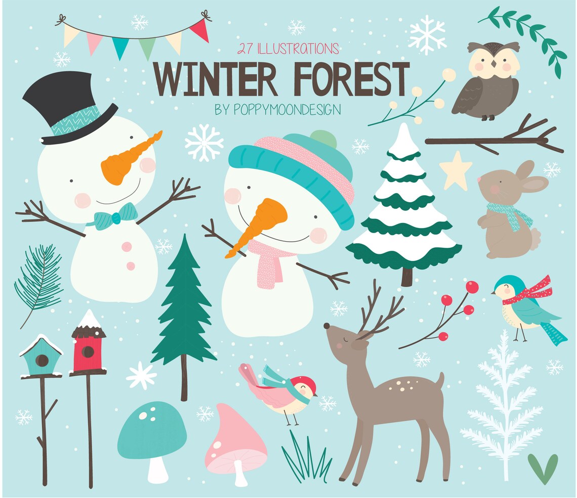 Winter Forest, Printable Digital Clipart Set - Etsy