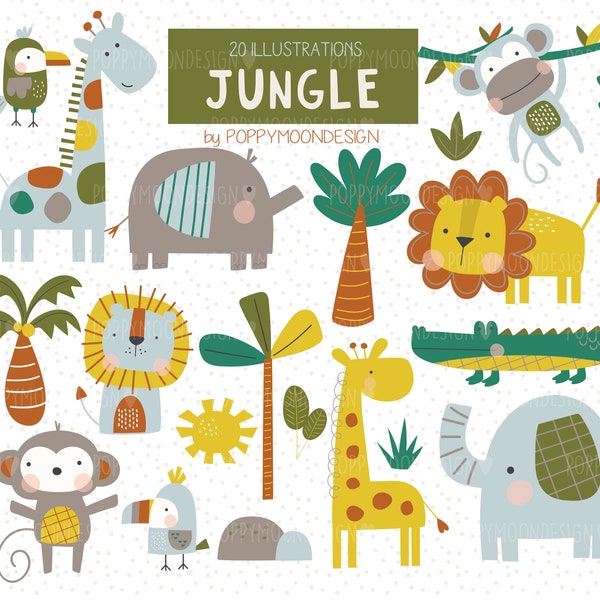 Jungle Animal Clipart - Etsy