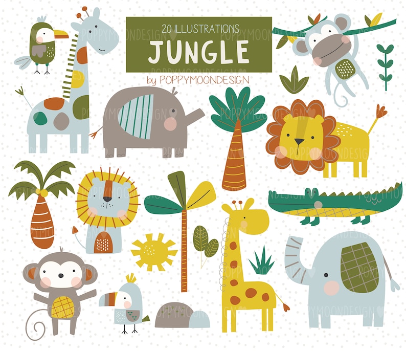 Jungle Animals Printable Digital Clipart Set - Etsy UK