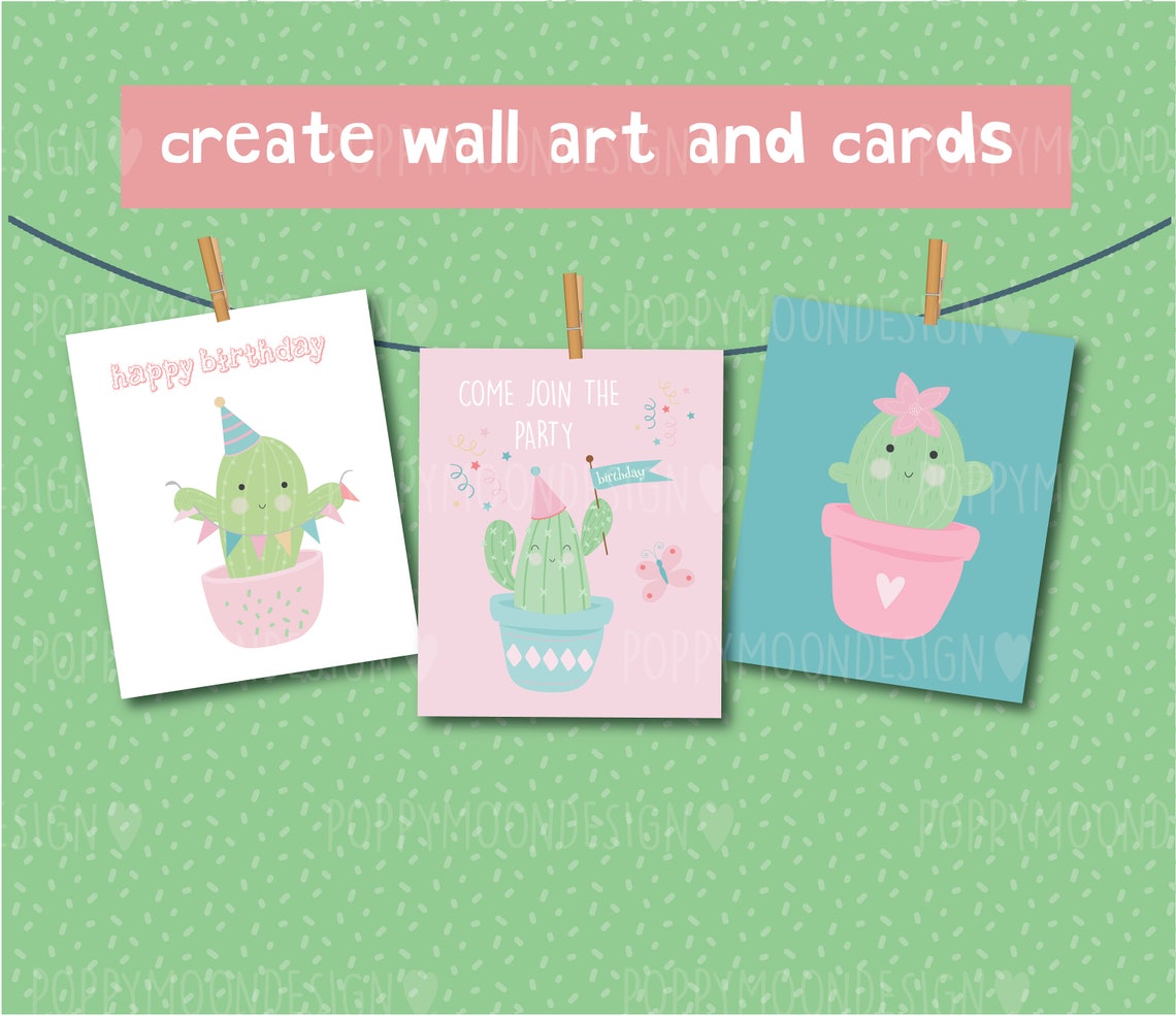 Cactus Party Digital Clip Art Set - Etsy UK