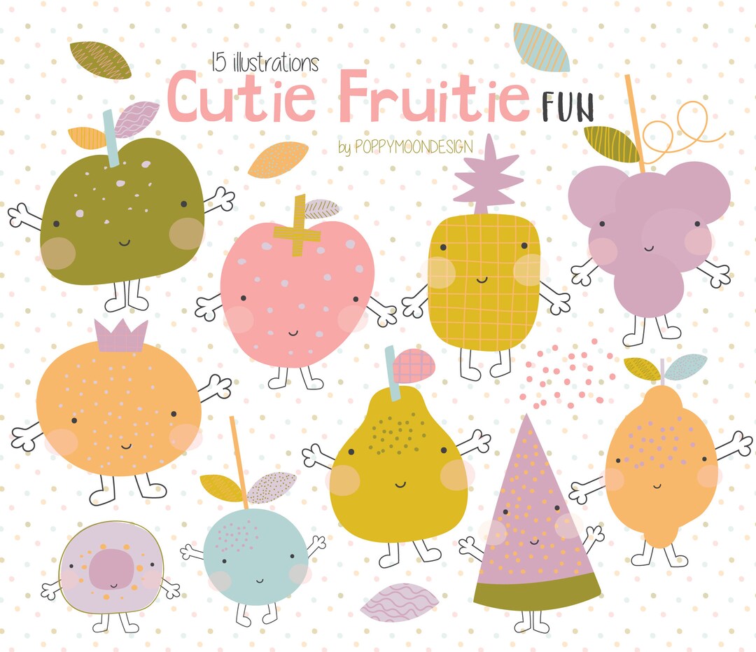 Cutie Fruitie Fun, Fruits , Digital Clip Art Set - Etsy