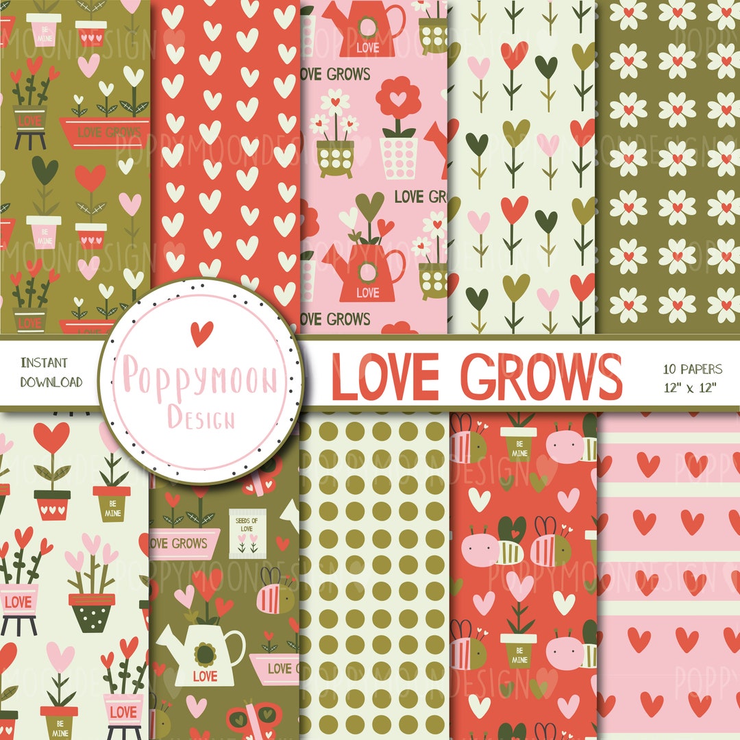 Love Grows, Valentines, Wedding, Printable Digital Paper Pack - Etsy