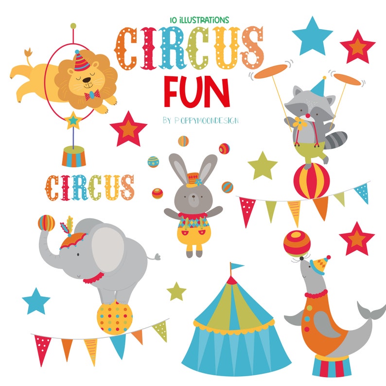 Circus Pack Clowns Colourful Digital Clip Art Set | Etsy