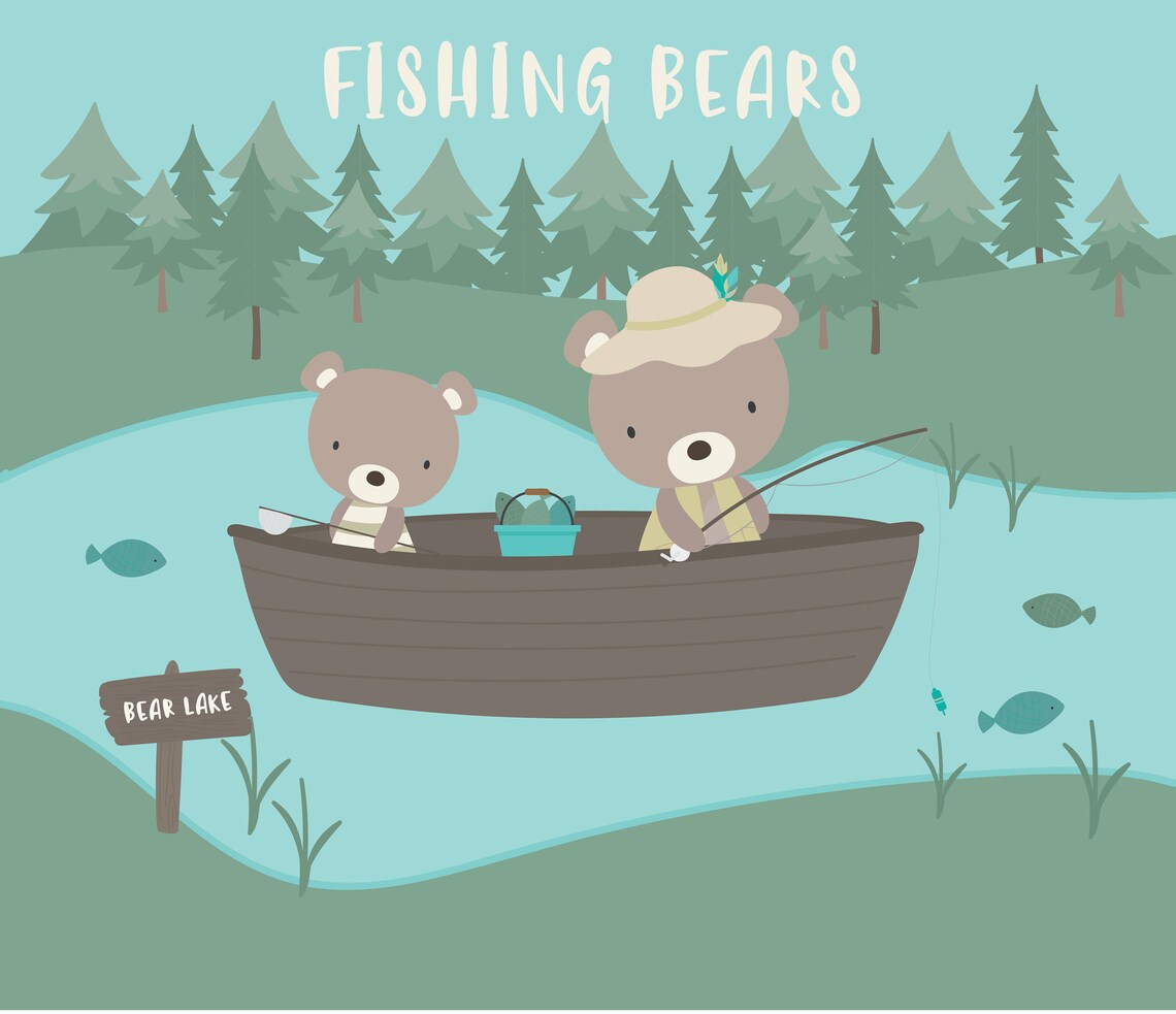 Fishing Bears Printable Digital Clipart Set - Etsy UK