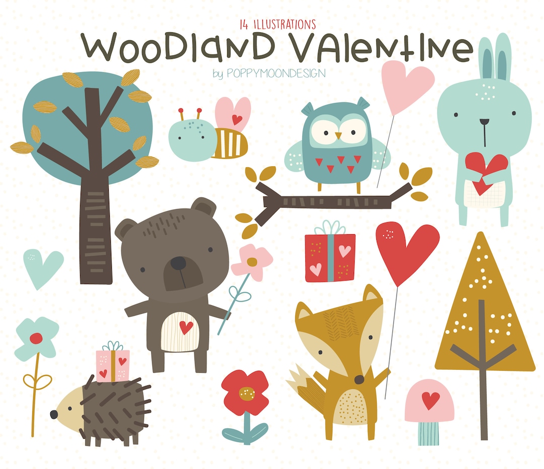 Woodland Valentine, Digital Printable Clipart - Etsy