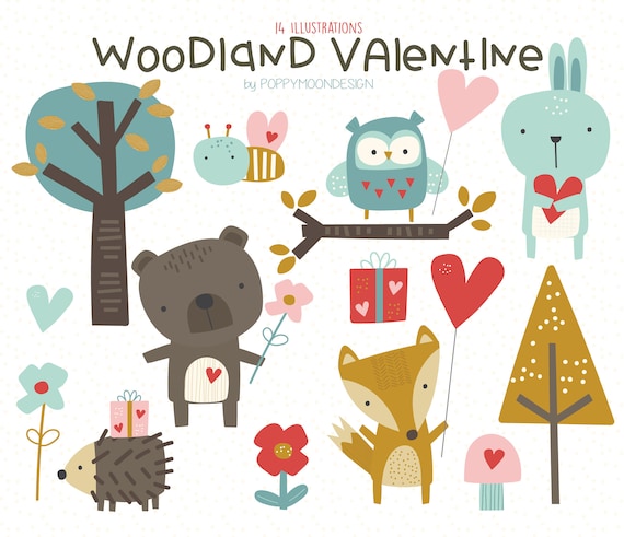 Woodland Valentine Digital Printable Clipart | Etsy