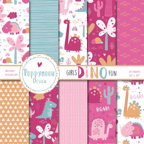 Girls Dino Fun Dinosaurs Printable Digital Clipart Set - Etsy