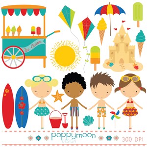 Beach Girls,boys,ice Cream Cart and Sandcastle, Digital Clip Art Set - Etsy