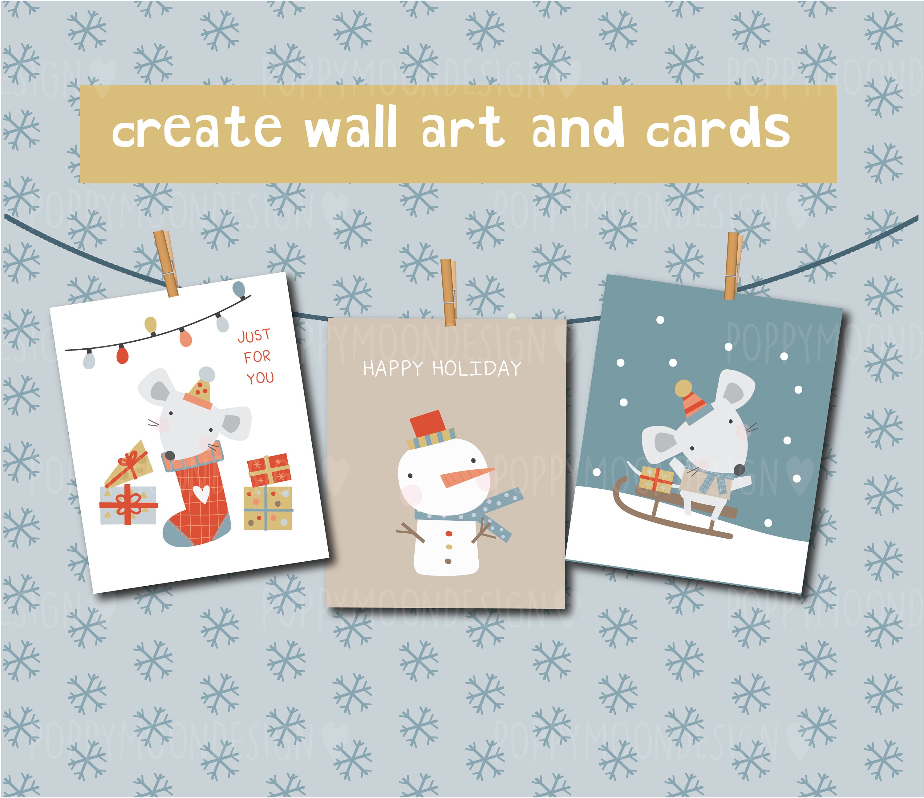 Merry Mice Clipart Christmas Illustrations Printable Digital | Etsy