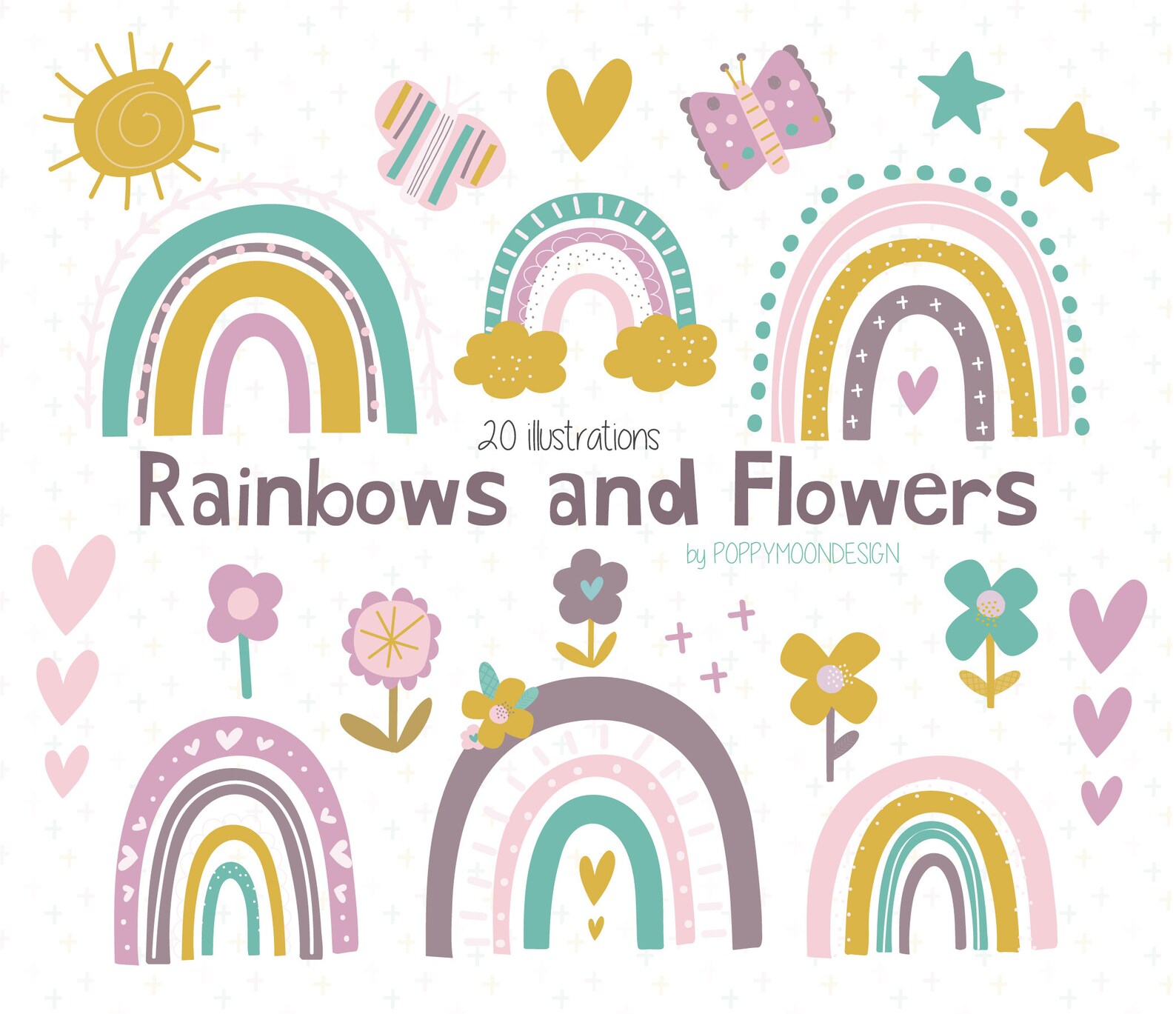 Rainbows and Flowers digital clip art set | Etsy