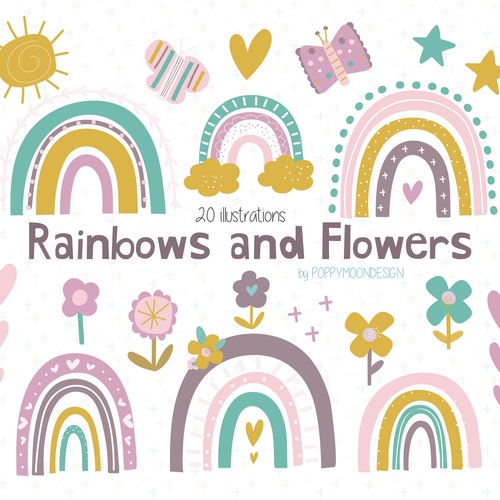 Rainbows and Flowers Digital Paper Pack Scrapbook Paper - Etsy