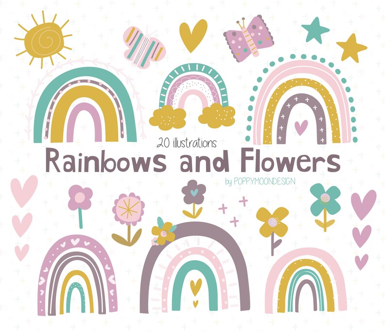 Rainbows and Flowers, Digital Clip Art Set - Etsy UK
