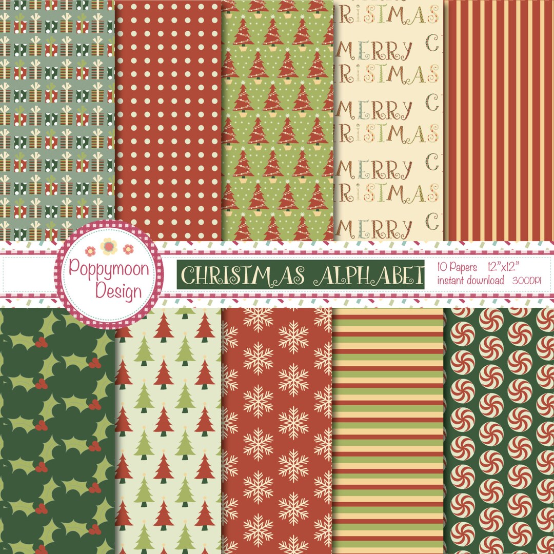Christmas Alphabet ,red and Greens, Printable Digital Paper Pack - Etsy