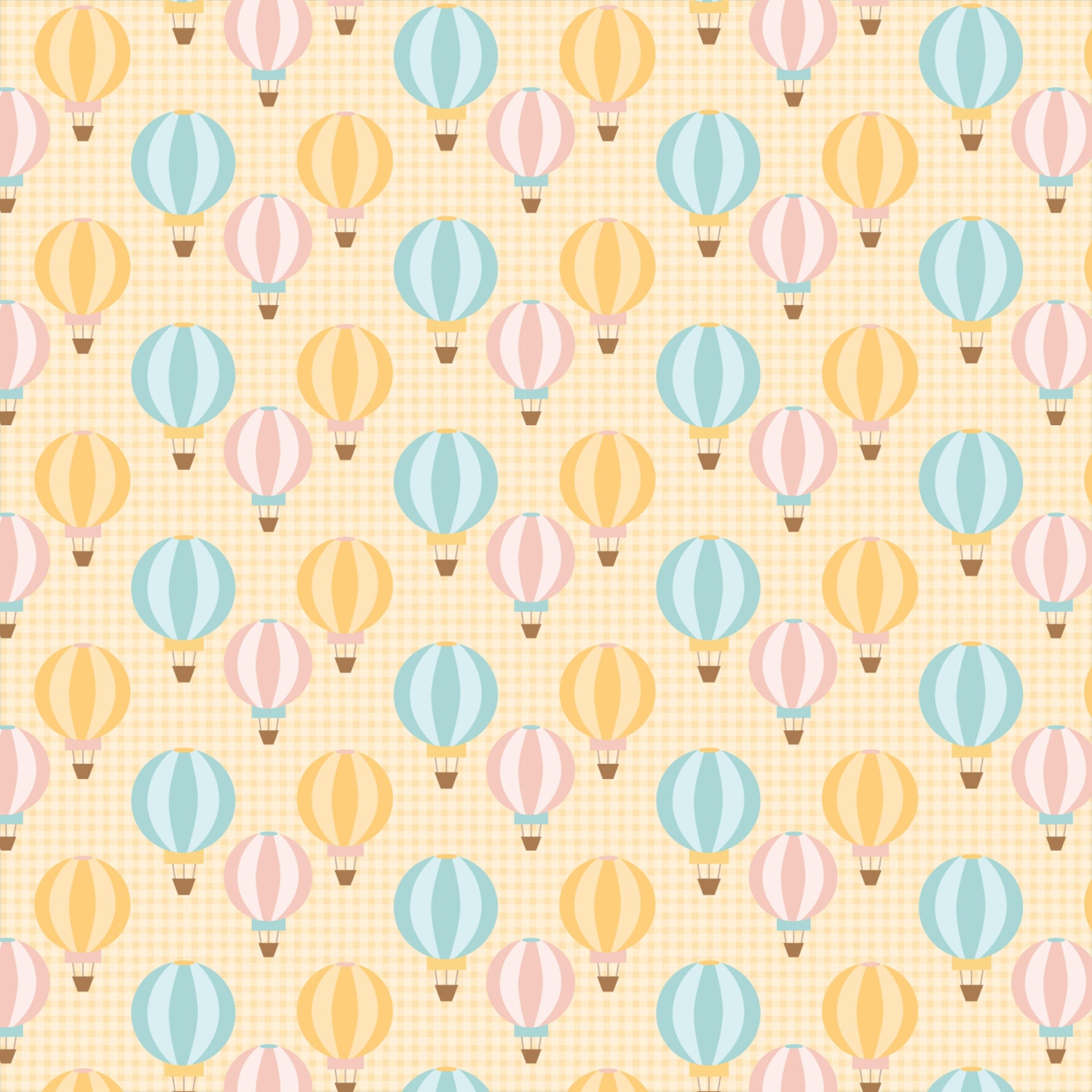 Hot Air Balloon and Kite Pastel Pink Yellow, Blue and Green, Digital ...