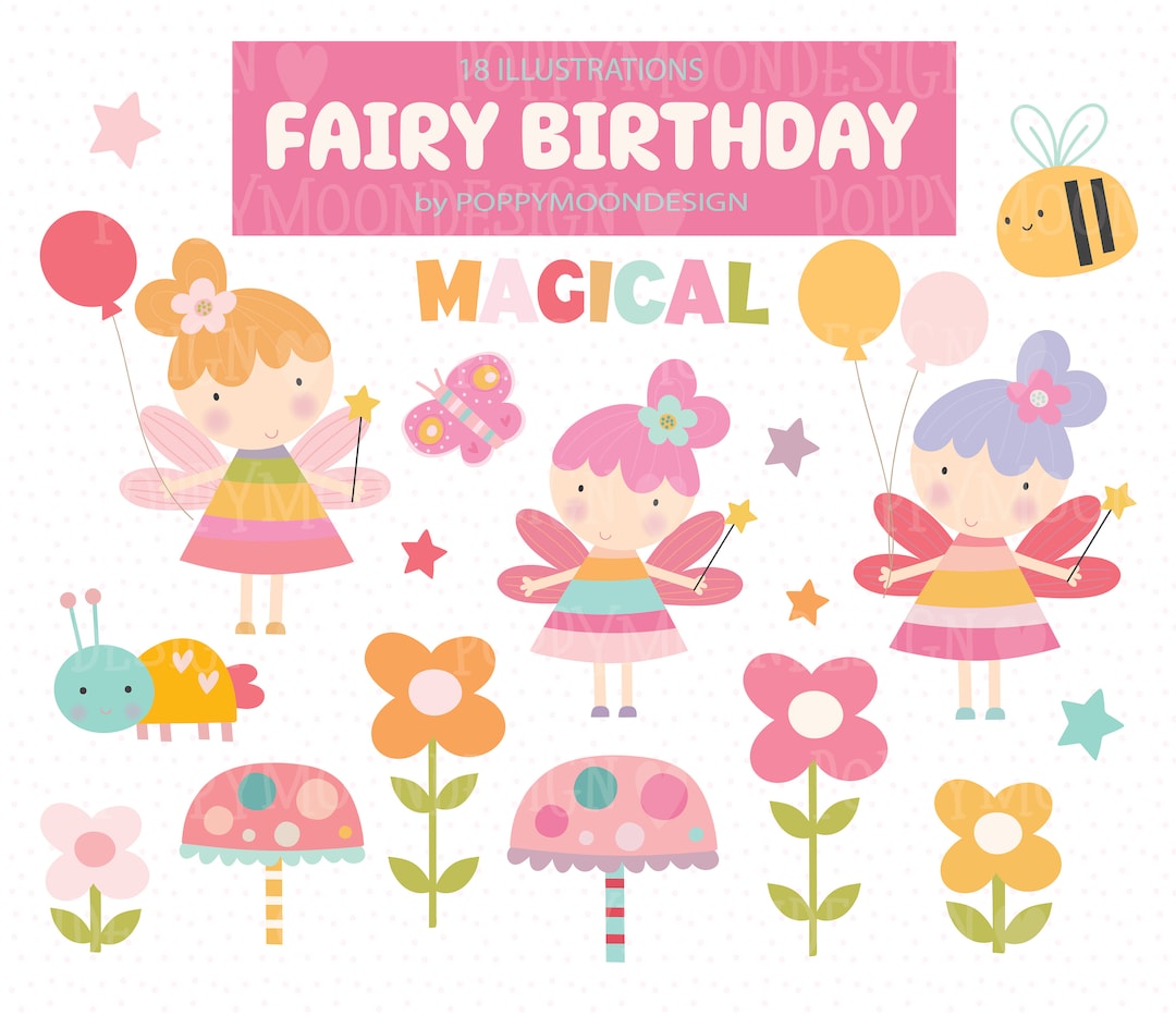 Enchanting Birthday Fairy Clipart Set ,digital Clipart Images - Etsy
