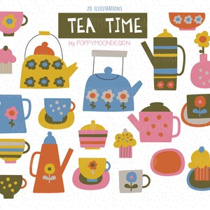 Tea Time, Retro Tea Set, , Digital Printable Clipart - Etsy