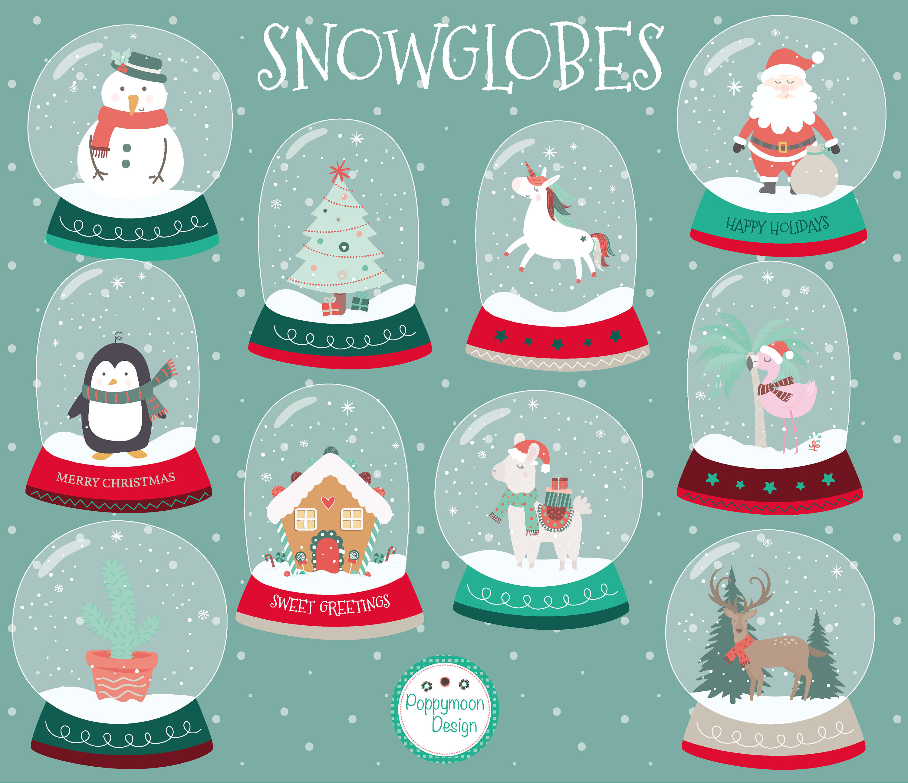 Snow globes printable digital clipart set | Etsy