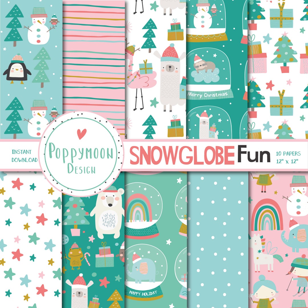 Snowglobes Fun, Festive, Printable Digital Paper Pack - Etsy
